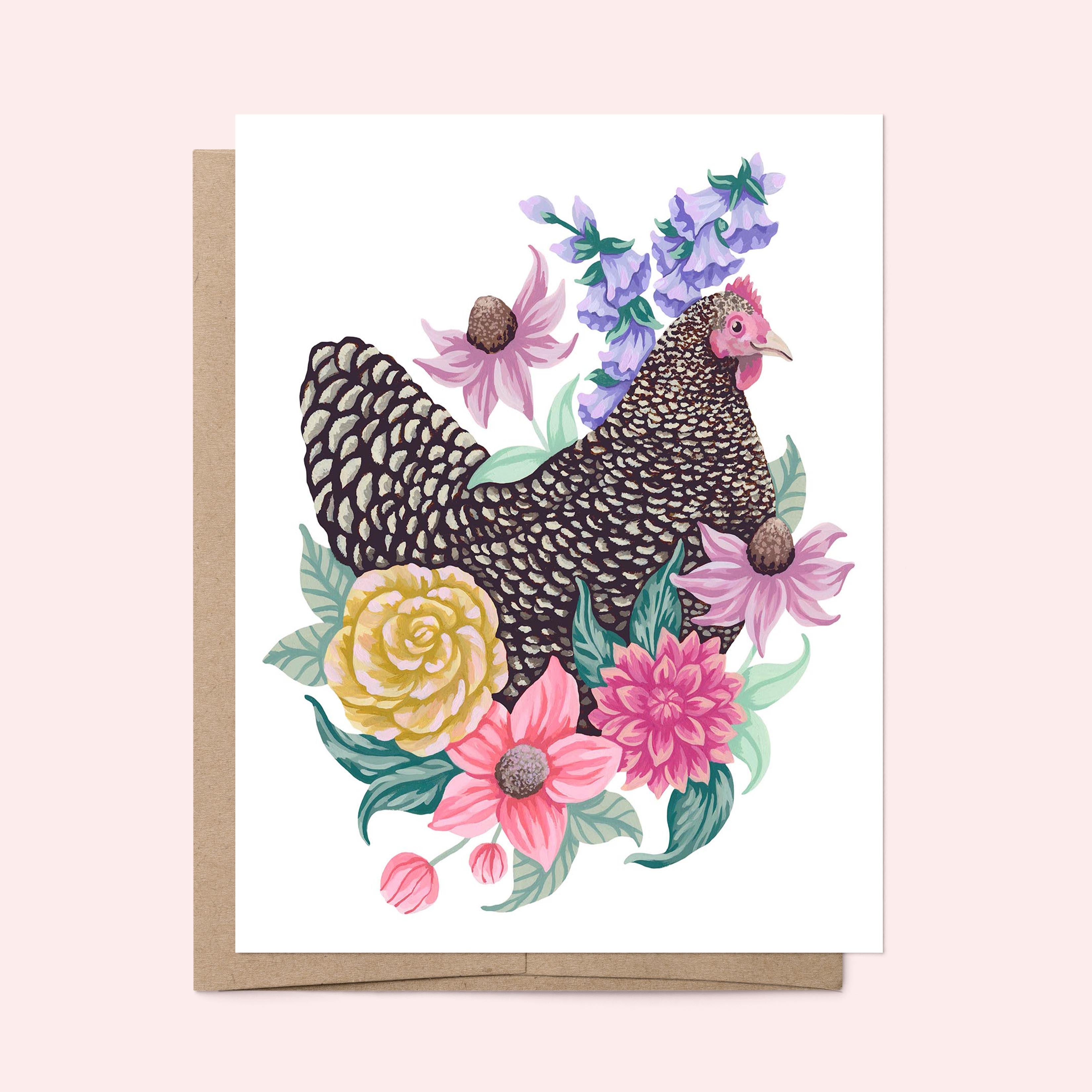 Chicken Flower Greeting Card - miawhittemore